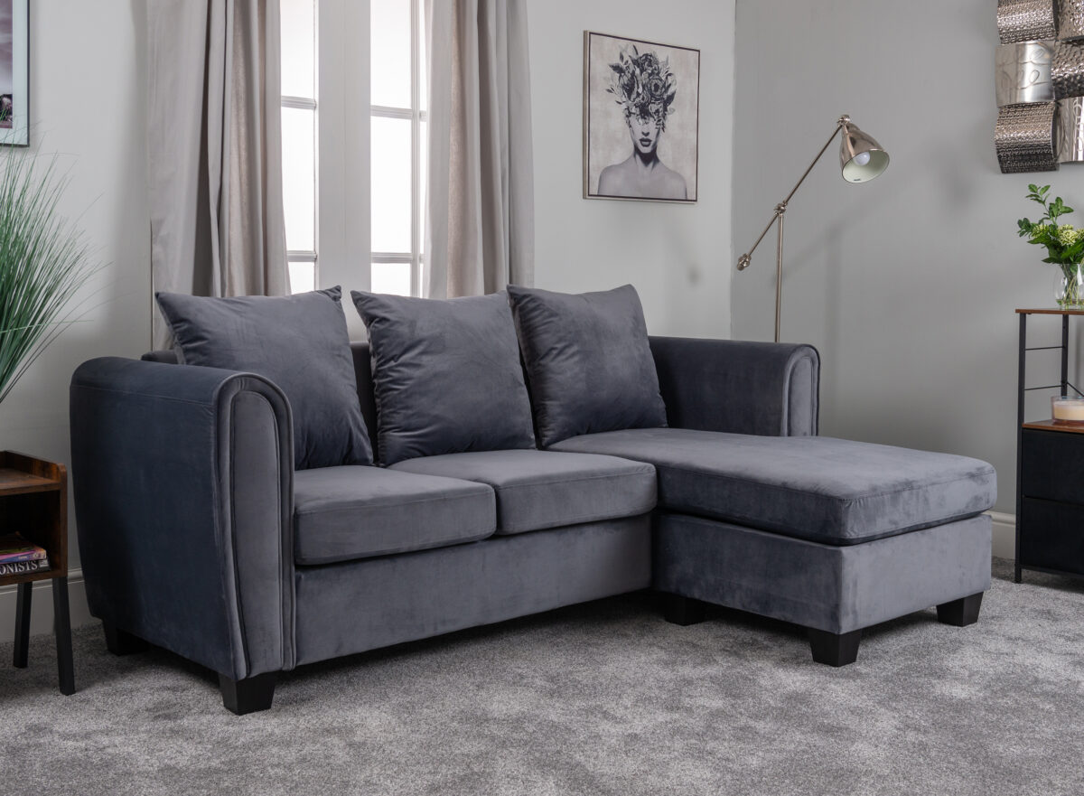 Maddie Corner Sofa – Dark Grey - Pay Weekly Carpets, Beds And Furniture