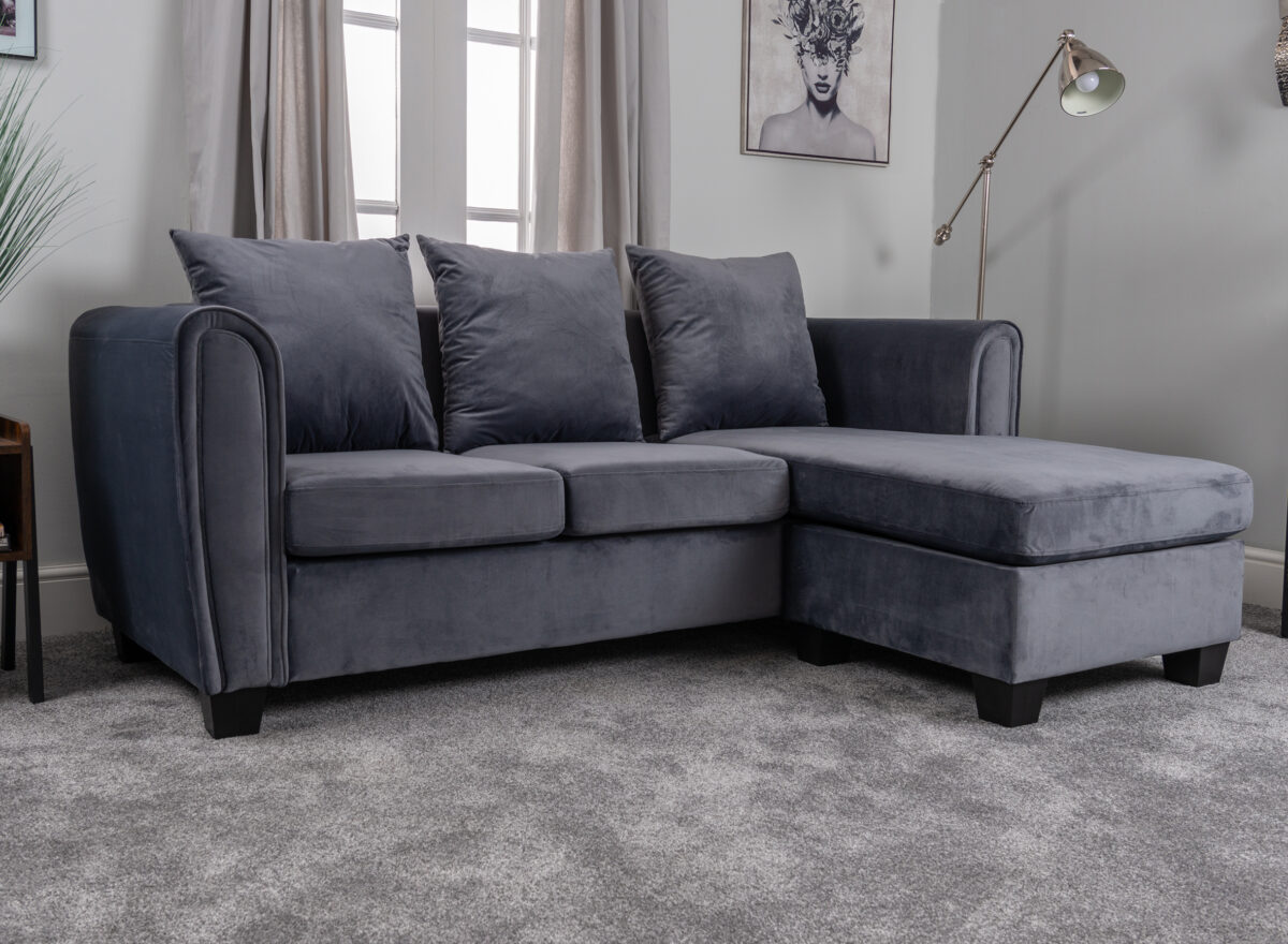 Maddie Corner Sofa – Dark Grey - Pay Weekly Carpets, Beds And Furniture