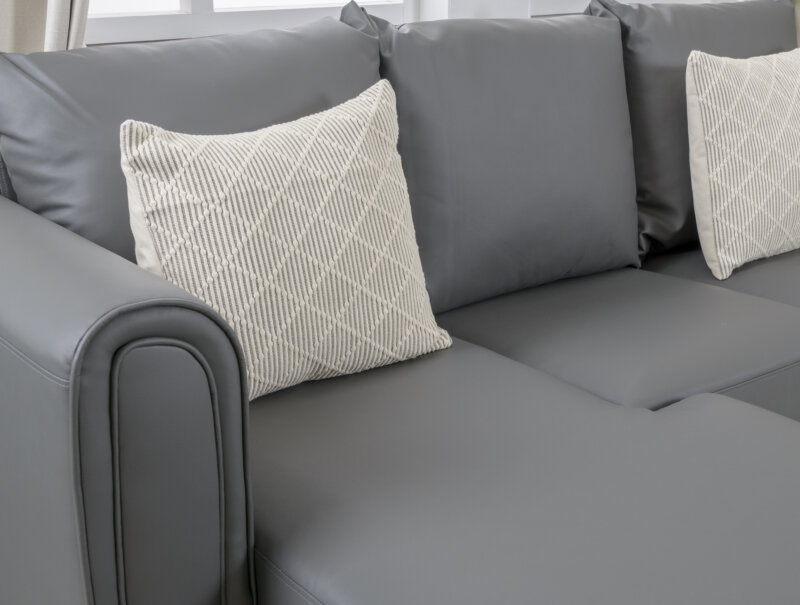 Maddie Corner Sofa – Faux Leather Grey - Pay Weekly Carpets, Beds And Furniture