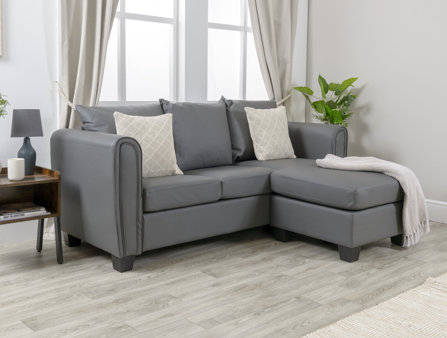 Maddie Corner Sofa – Faux Leather Grey - Pay Weekly Carpets, Beds And Furniture