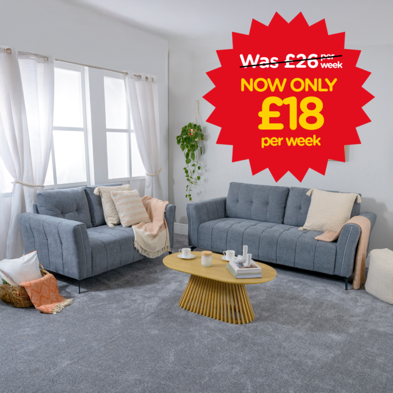 Penelope 3 & 2 seater sofa set Grey with Silver Piping - Pay Weekly ...